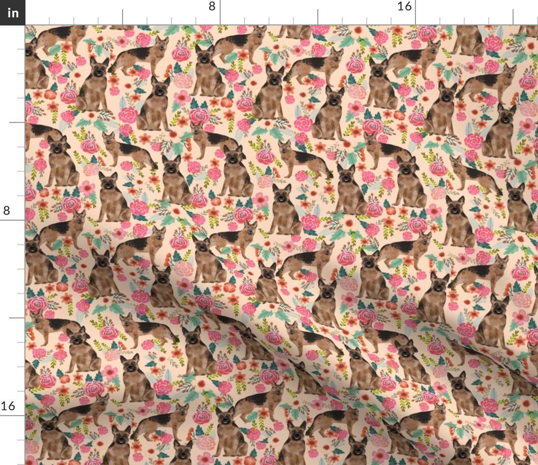 German Shepherd Fabric German Shepherd Florals Peach Vintage | Etsy