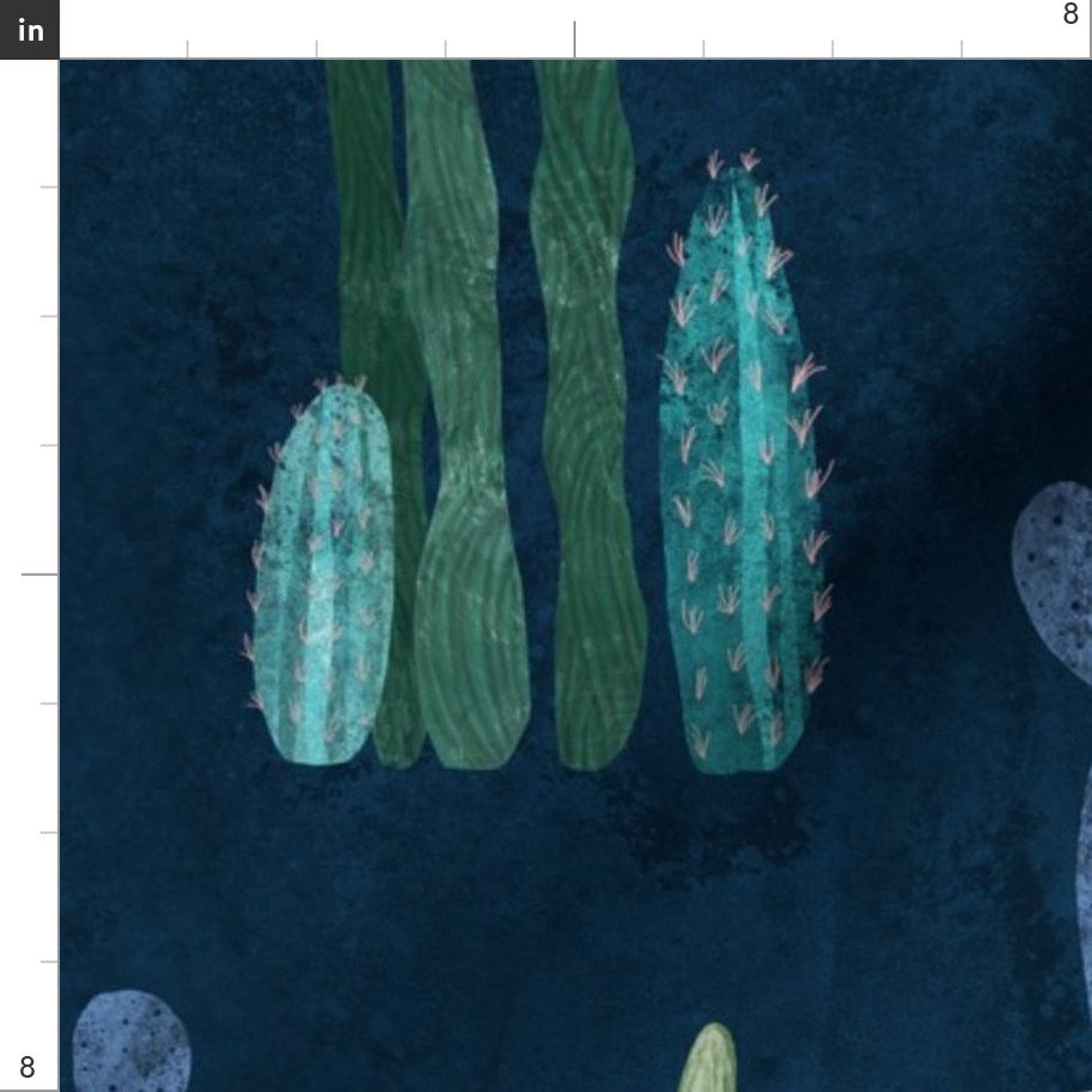 Midnight Cacti Collection Fabric Cactus Garden on Deep Blue - Etsy