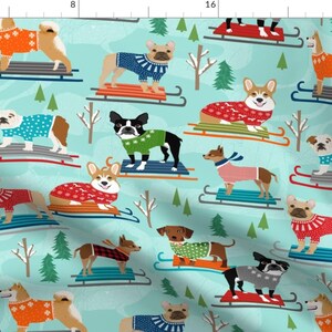 Dog Fabric - Snow Day Dogs Winter Sledding Dogs by Petfriendly - Dogs ...