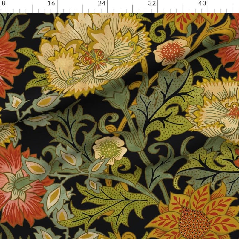 Black Floral Fabric - Etsy Canada