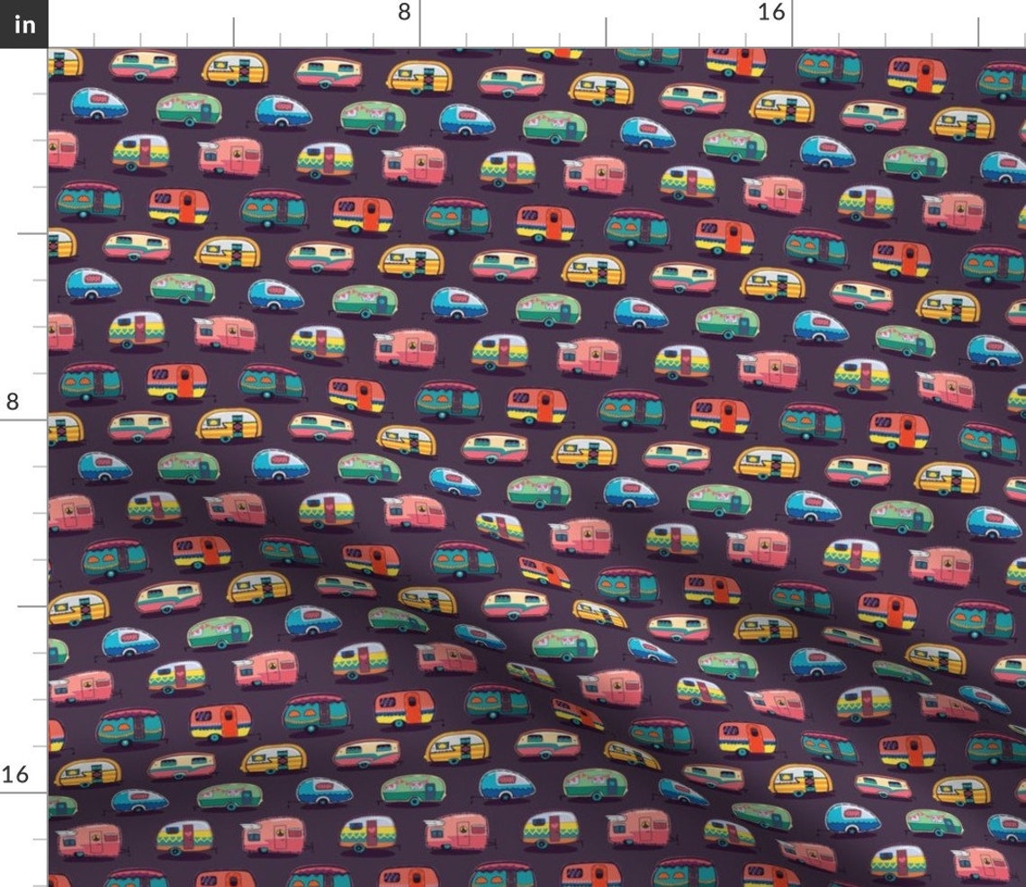 Camper Fabric Happy Camper By Penguinhouse Camper Cotton | Etsy