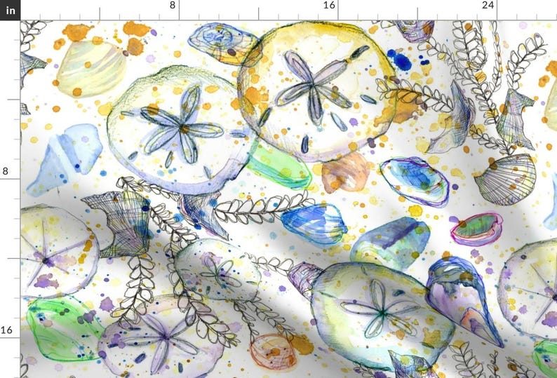 Shells Fabric - Ocean Treasures by Countrygarden- Watercolor Seashells ...