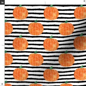 Pumpkin Stripes Fabric Watercolor Pumpkins on Stripes by - Etsy
