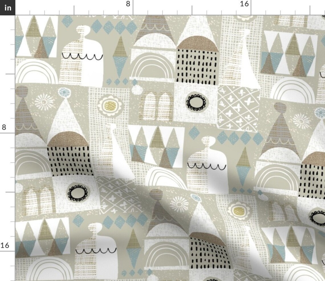 Gray Scandi Abstract Sandcastle Fabric Magical Sandcastle by | Etsy
