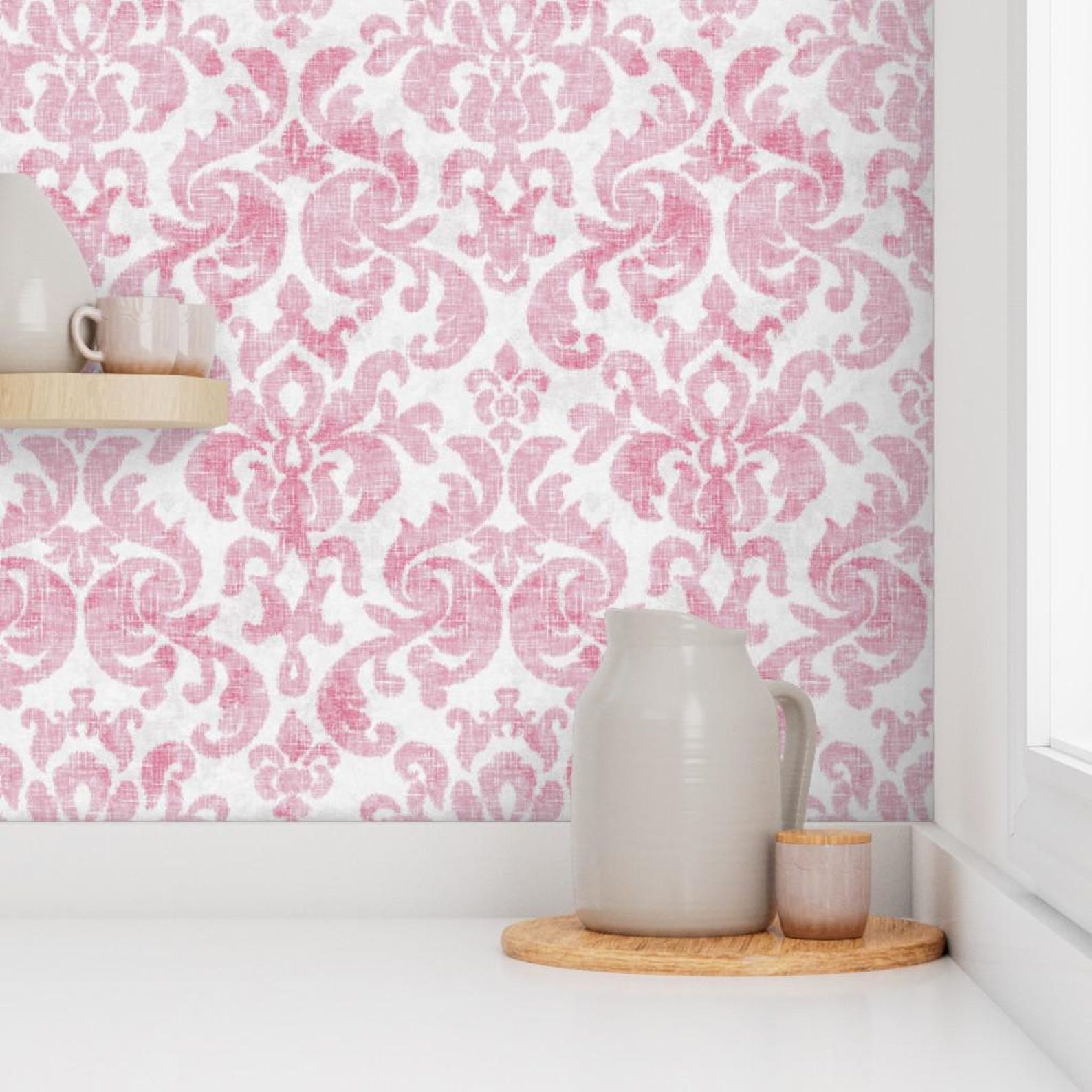 Damask Wallpaper - Damask Raspberry by Willowlanetextiles - Damask ...