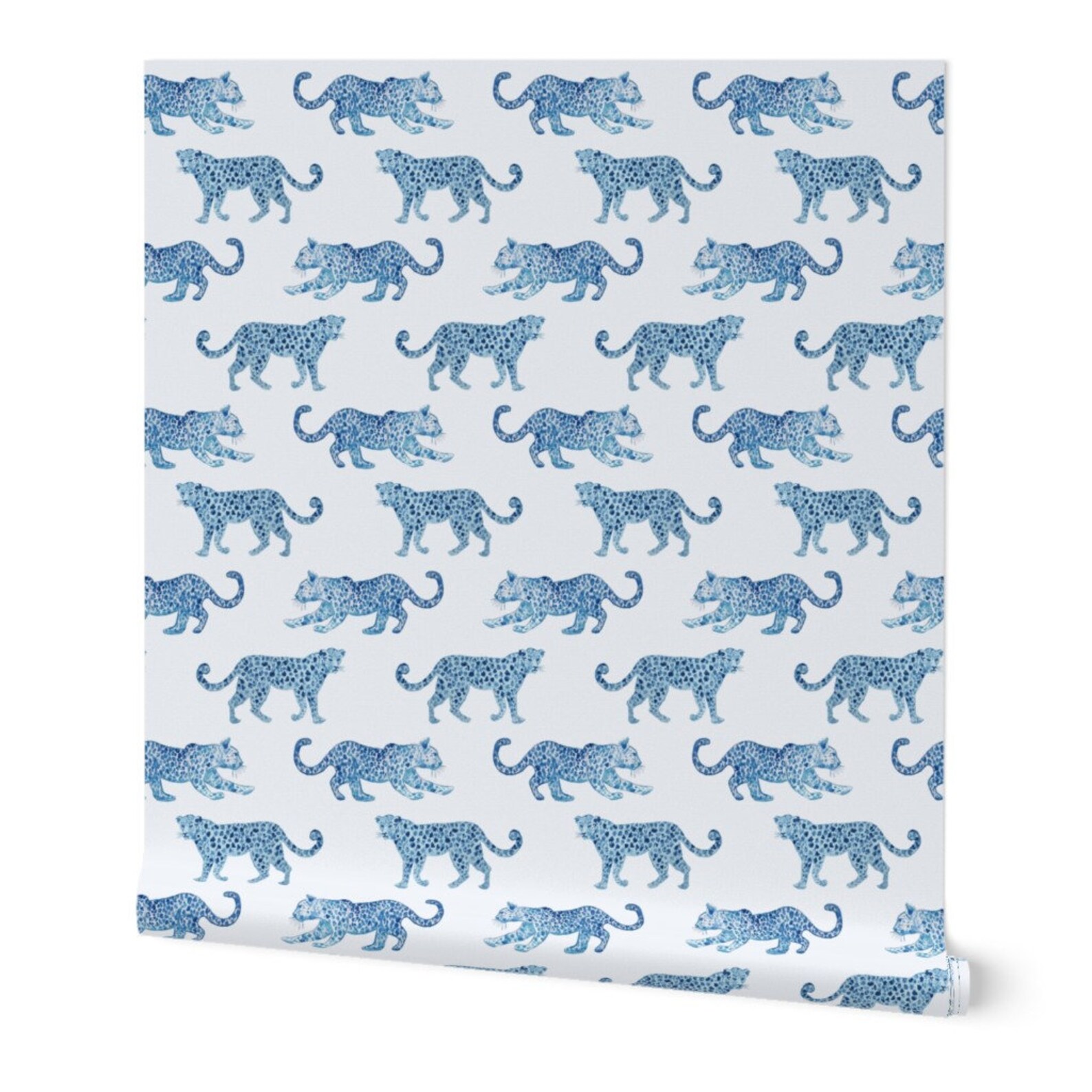 Leopards Wallpaper Leopard Parade Blue on White by Danika - Etsy