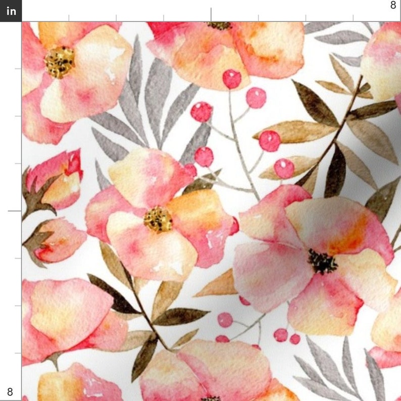Spring Floral Fabric Pink Watercolor Flowers Branches by - Etsy