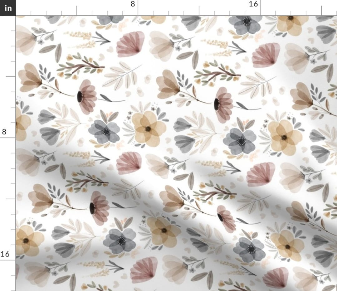 Gray and Neutral Floral Fabric Small Rotated Gray and Neutral Blooms on ...