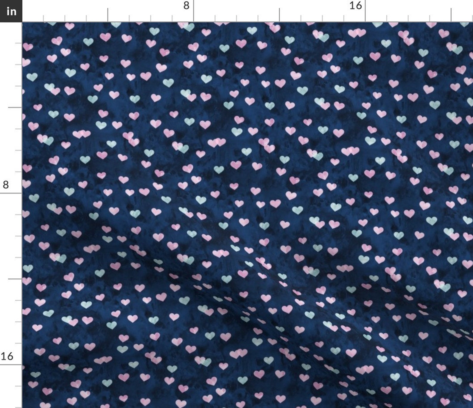 Hearts Fabric Watercolor Hearts Valentines Pink Blue on Navy - Etsy