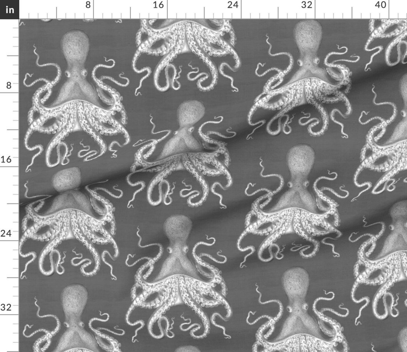 Octopus on Gray Fabric Octopus Oasis // Gray by Willowlanetextiles ...