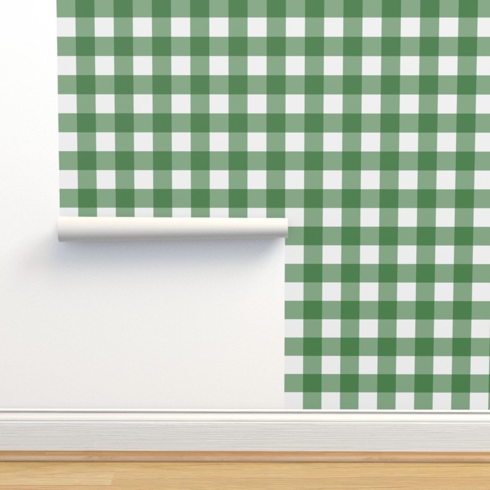 Green Check Wallpaper Check Kelly by Willowlanetextiles - Etsy