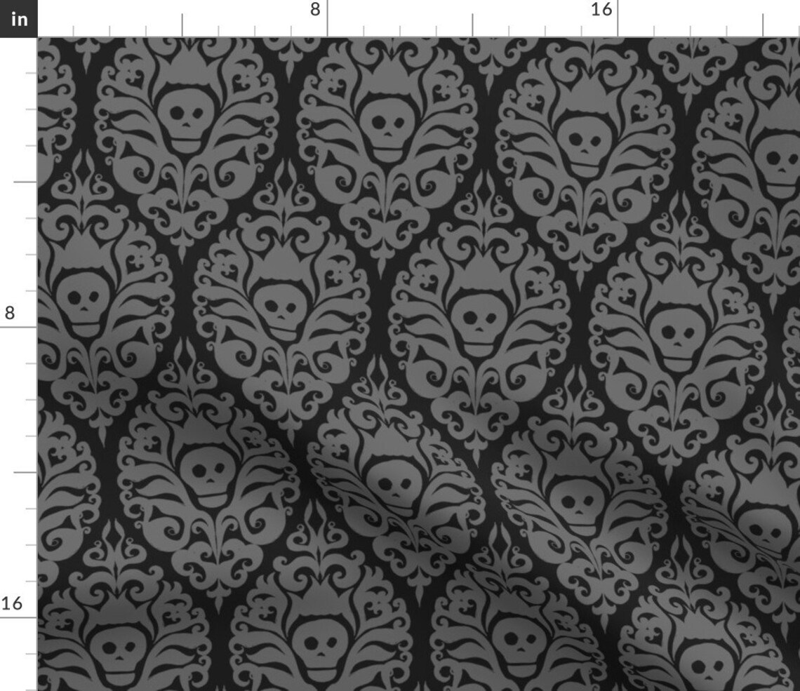 Skull Fabric Spooky Damask Black by Pattysloniger Skull - Etsy