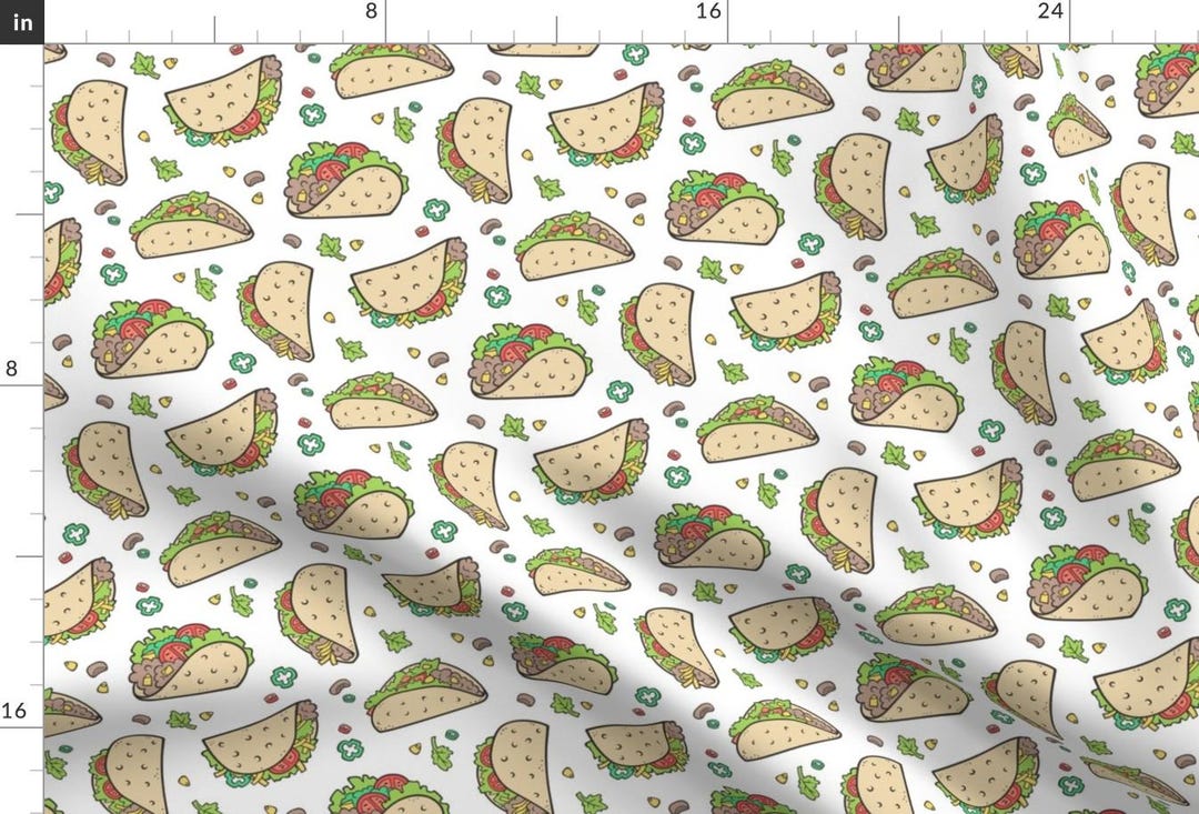 Tacos Fabric - Tacos Food on White by Caja Design - Tacos Street Food ...
