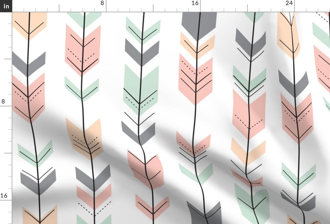 Fletching Arrows Fabric - Arrows / Pink,grey,mint,peach Custom Fabric ...