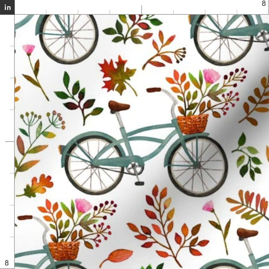 Fall Bicycle Fabric Autumn Bike Ride by Mirabelleprint Fall | Etsy