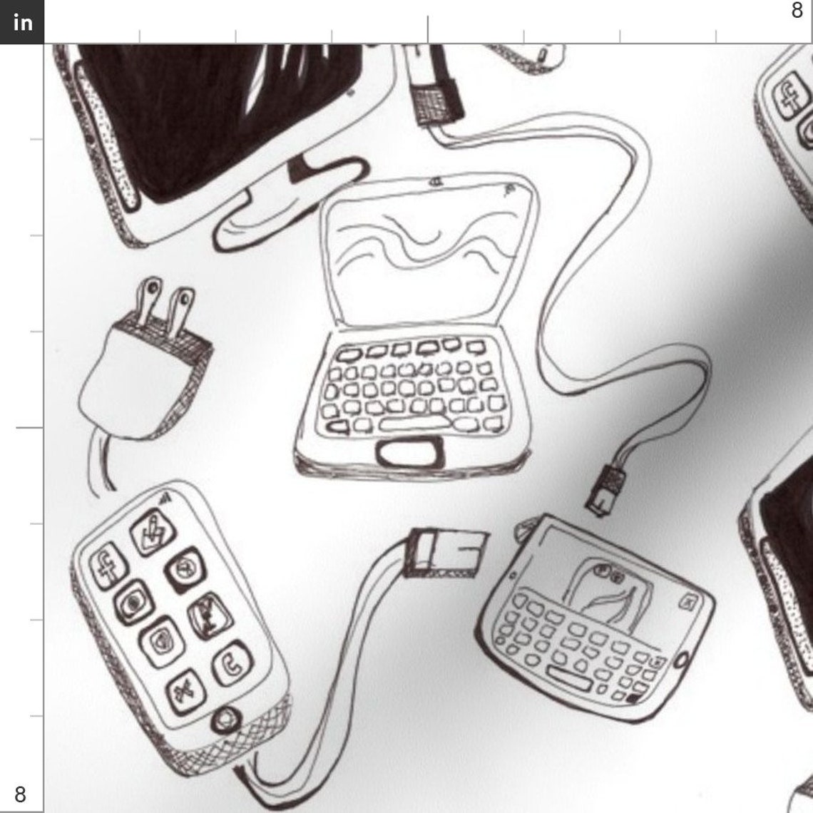 Computer Fabric Plugged in 2 by Kcs Electronics Vintage - Etsy