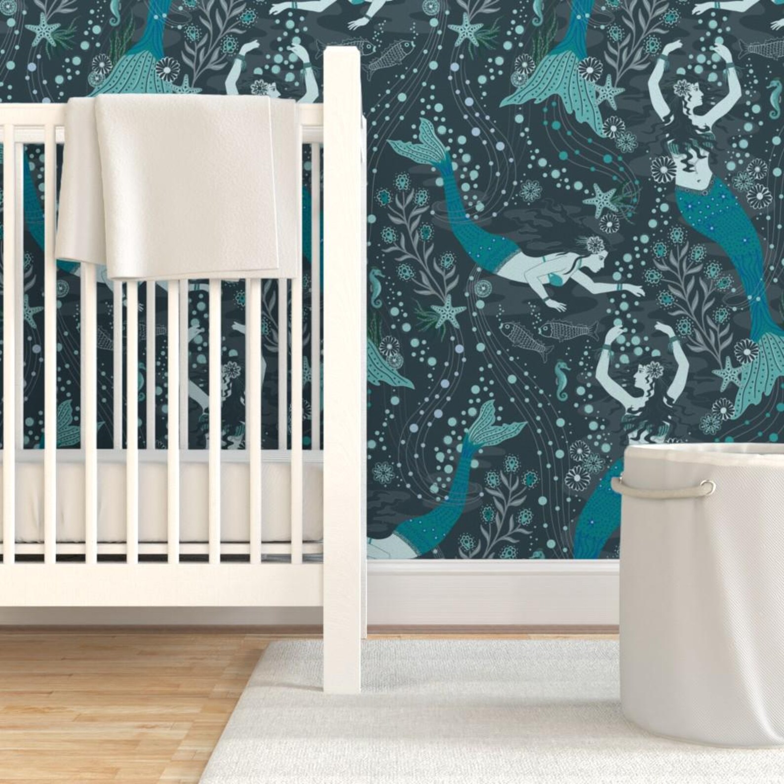 Teal Mermaids Removable Peel and Stick Wallpaper - Turquoise Bubbles ...