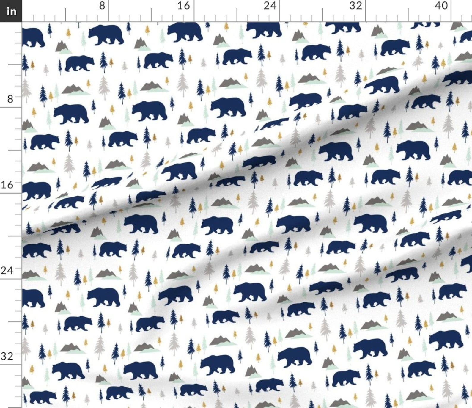 Bears Fabric Bears Mountains Forest by Sproutz Bears - Etsy