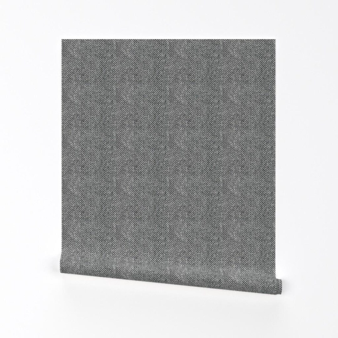 Tweed Look Wallpaper - Herringbone Tweed by Willowlanetextiles - Black ...