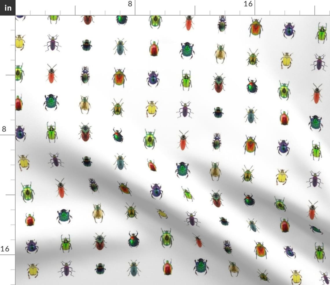Beetle Fabric Beetlemania on White by Jellymania beetles - Etsy