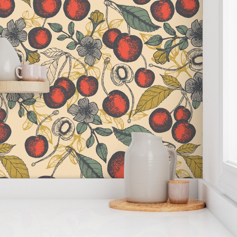 Vintage Style Cherry Wallpaper Cherry Flavor by Latoblab - Etsy