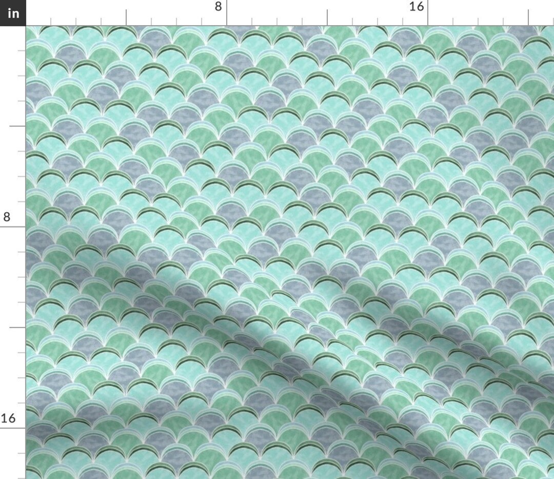 Watercolor Fish Scales Fabric Abstract Waves in Mint by - Etsy