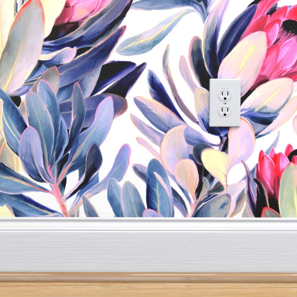 Fynbos Wallpaper Painted Protea Floral Light Version by | Etsy