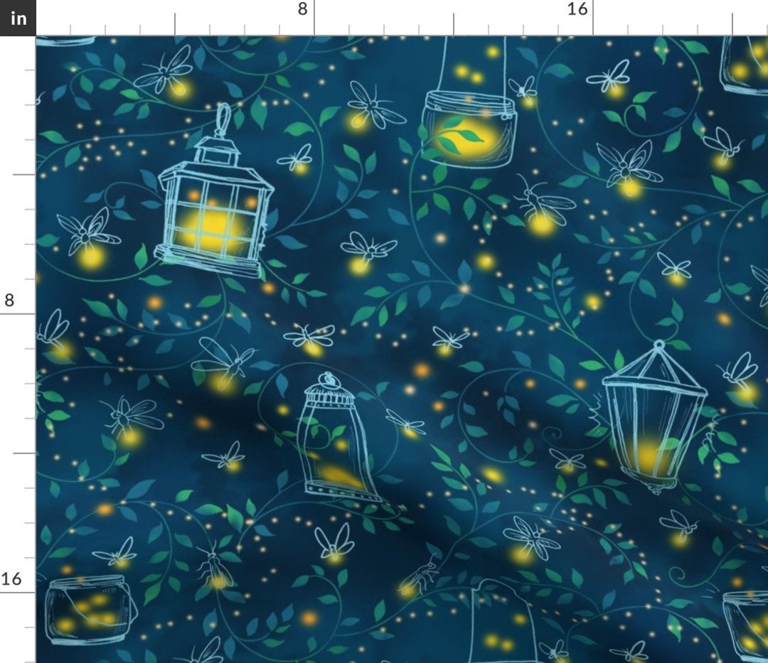 Fireflies Fabric Firefly Evening Forest by Lemon Chiffon - Etsy