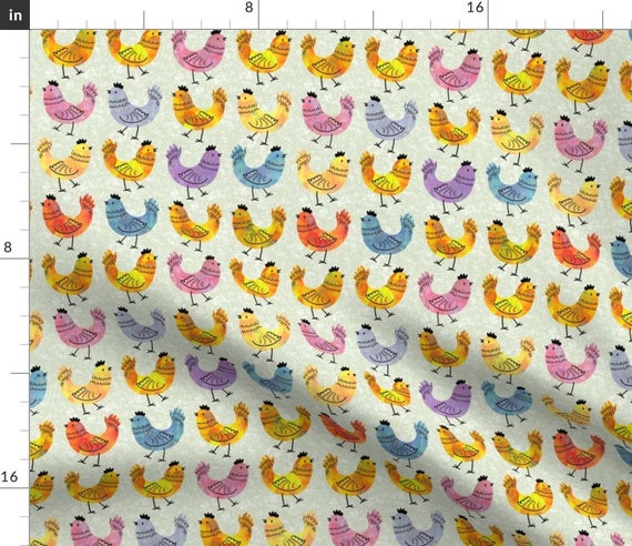 Hens Fabric Piterainbow by Gaiamarfurt Chickens Farmhouse | Etsy