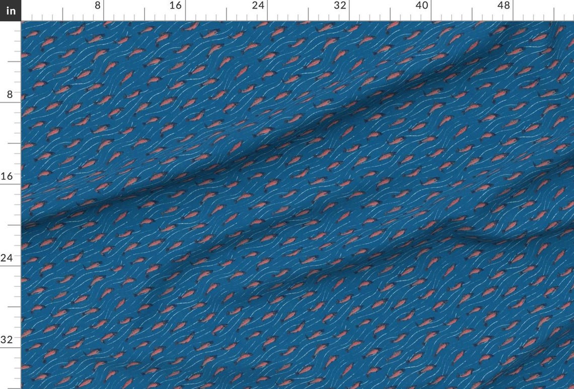 Salmon Fabric - Upstream Salmon by Caleb Luke Lin - Salmon Fish Fishing ...