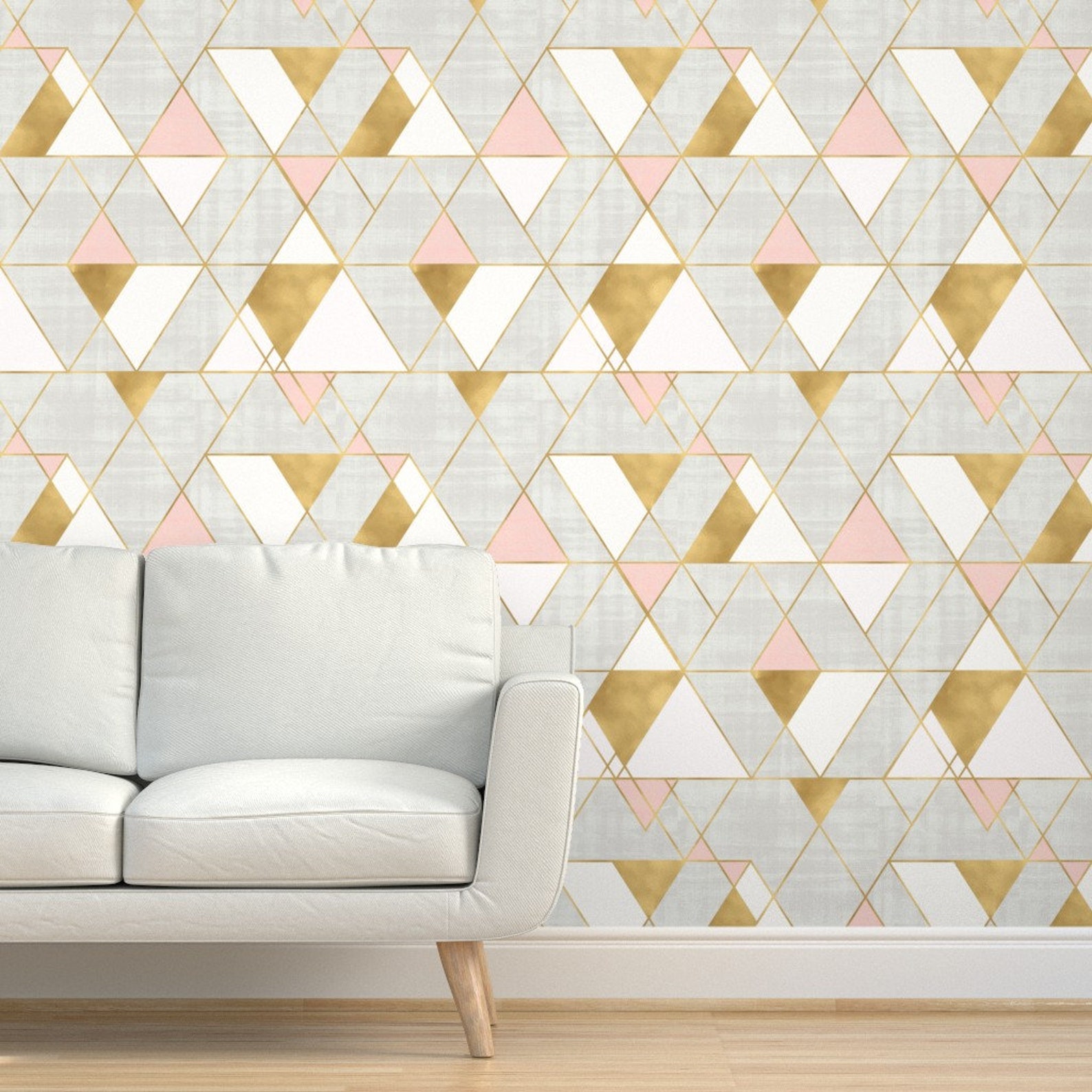 Triangles Wallpaper Mod-triangles Gray-gold-blush by Crystal - Etsy