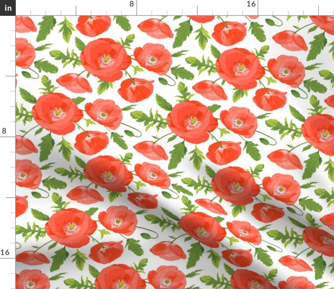 Red Poppies Fabric seamless Pattern With Beautiful Red - Etsy