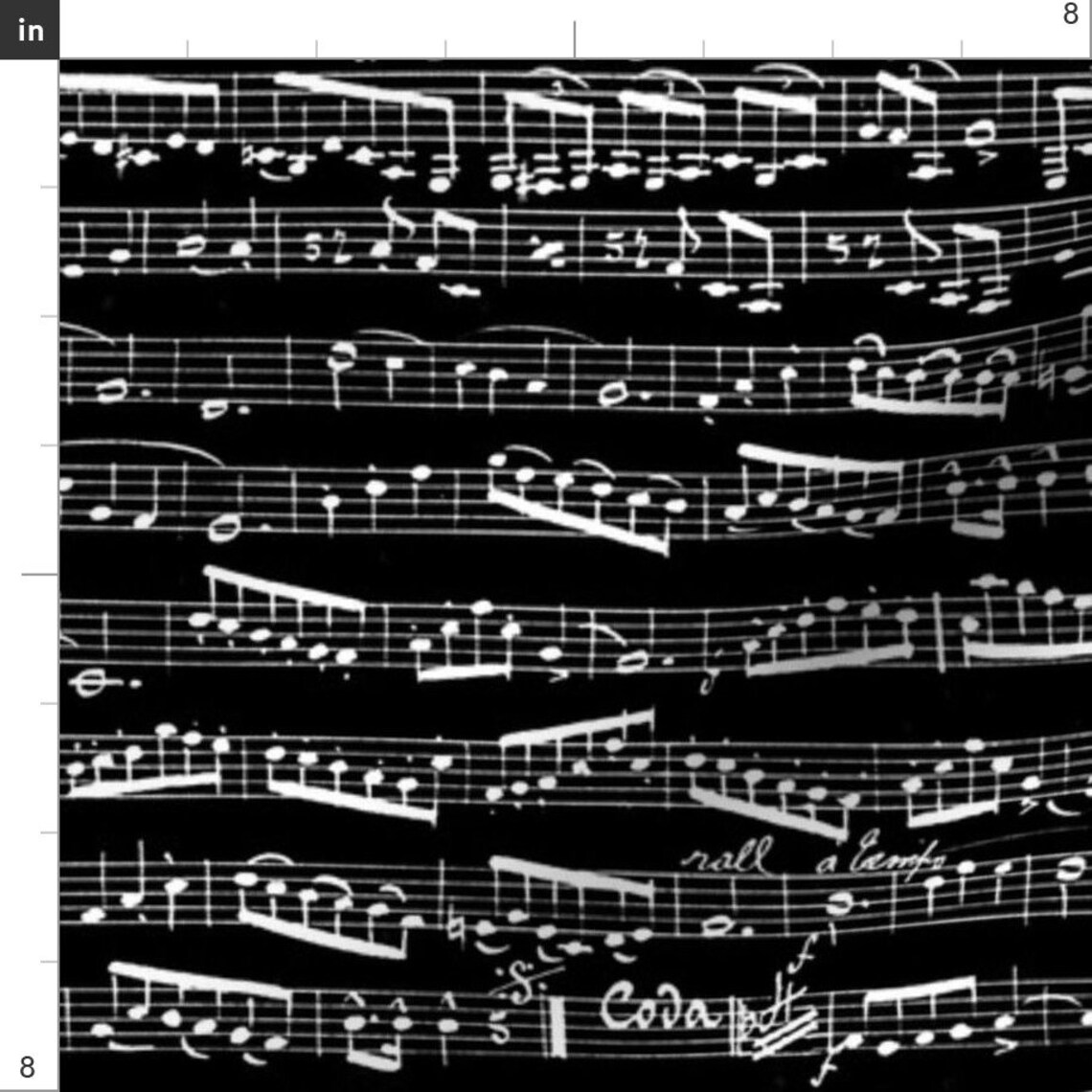 Sheet Music Fabric Music Notes on Black by Inspirationz | Etsy