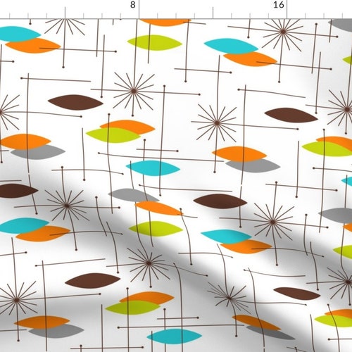 50s Fabric Mid-century Modern Grid Stars teal by - Etsy