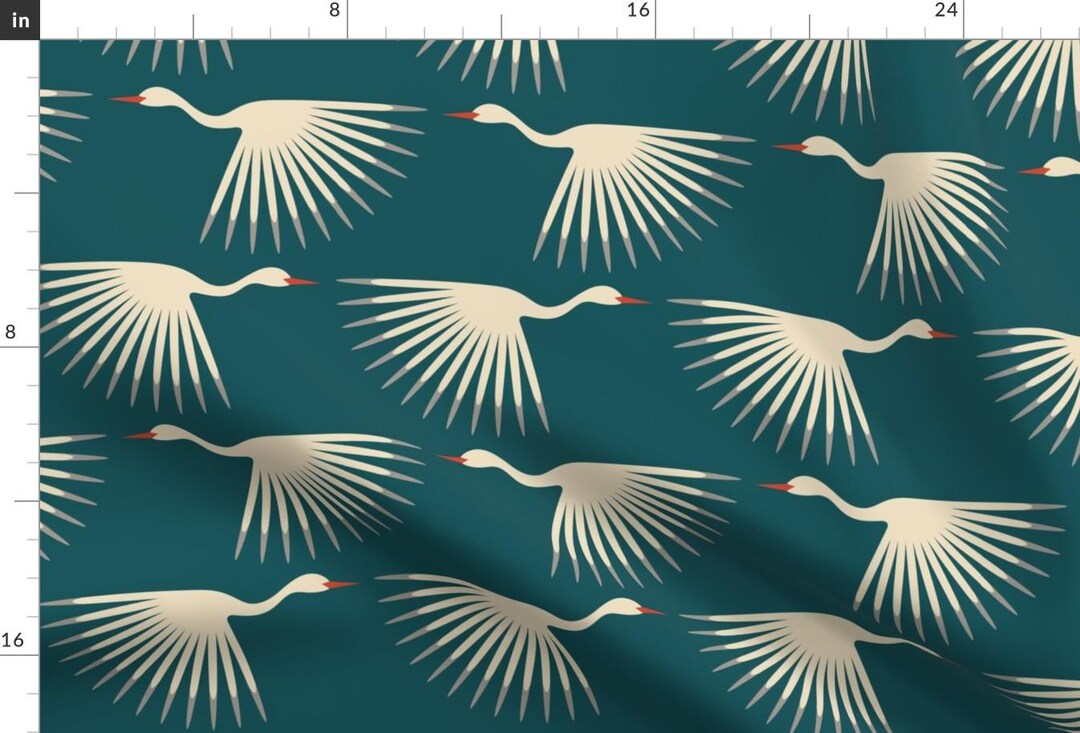 Cranes Fabric - Art Deco Cranes by Katerhees - 1920s Blue Birds ...