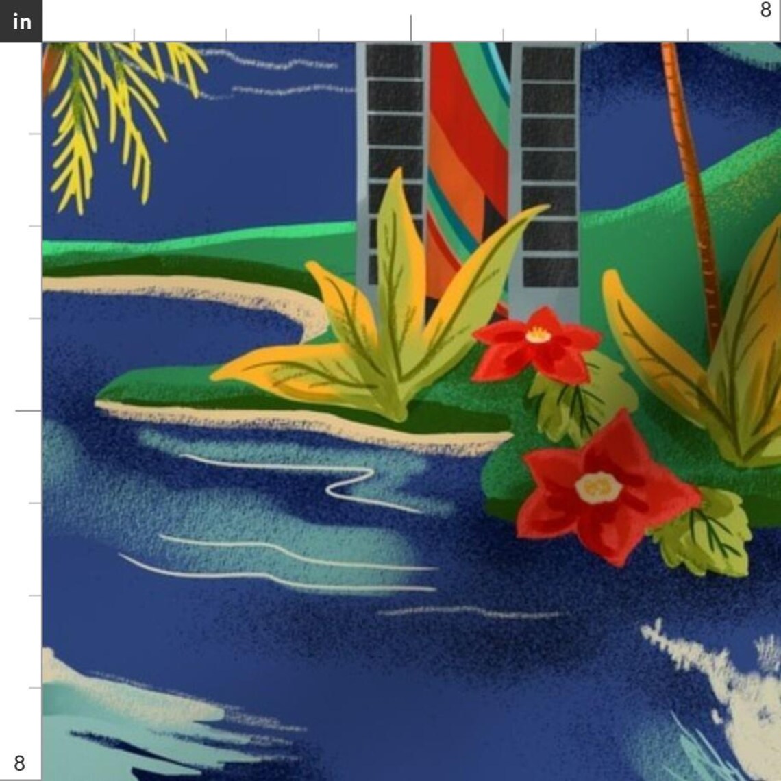 Hawaii Fabric - Tropical Island Vacation by Vinpauld Vintage Retro Tiki ...