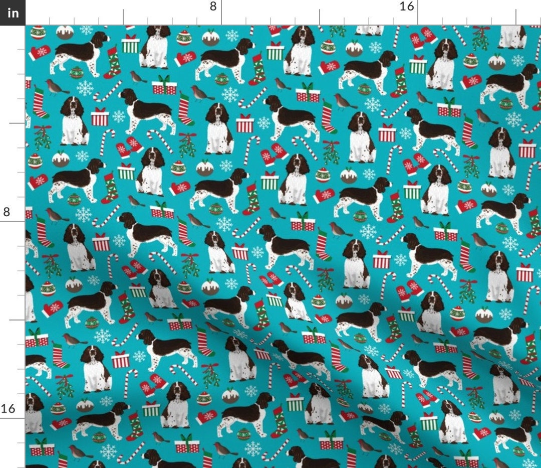 English Springer Spaniel Fabric Christmas Dogs Fabric Cute Dog Holiday ...
