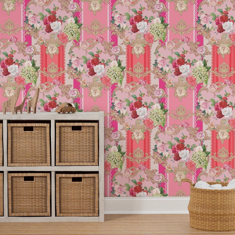 Rococo Pattern Wallpaper Pink Rococo Romance by Susie B - Etsy