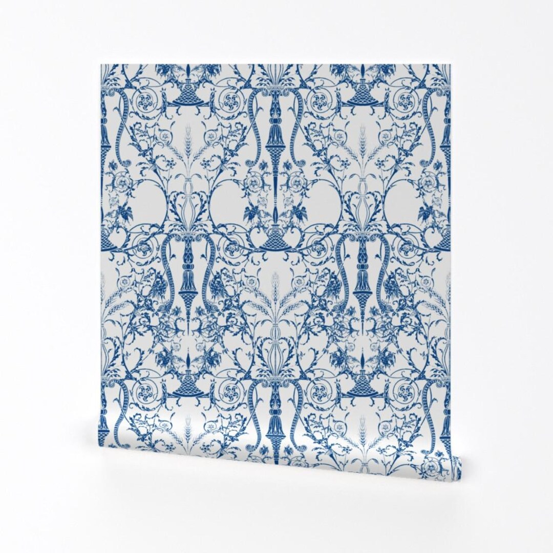 Damask Wallpaper - Bedroom ~ White Blue by Peacoquettedesigns - Damask ...