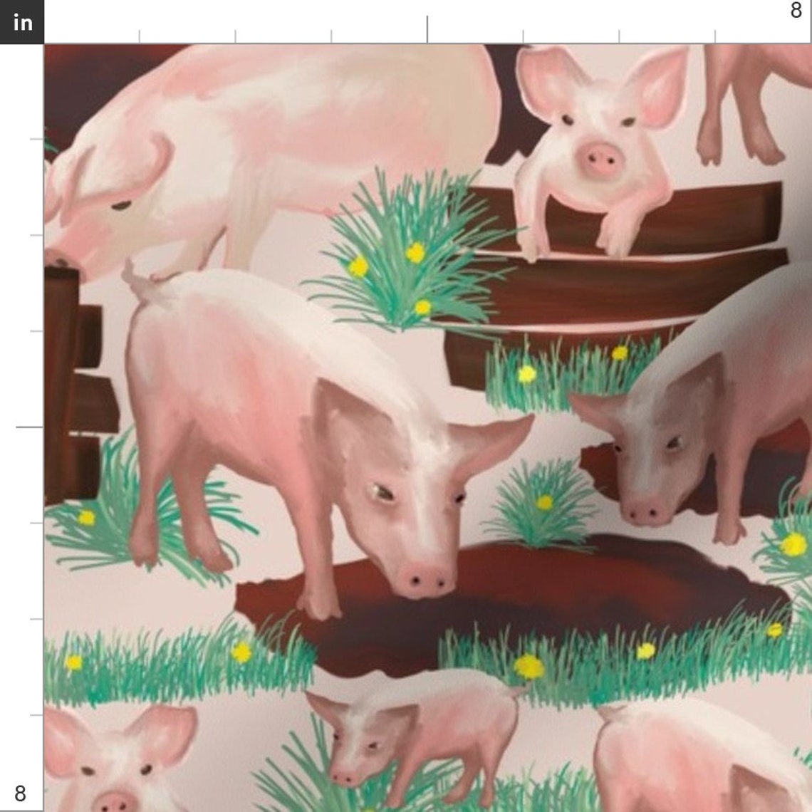 Farmyard Pigs Fabric on the Pig Farm by Kociara Pink Pigs - Etsy