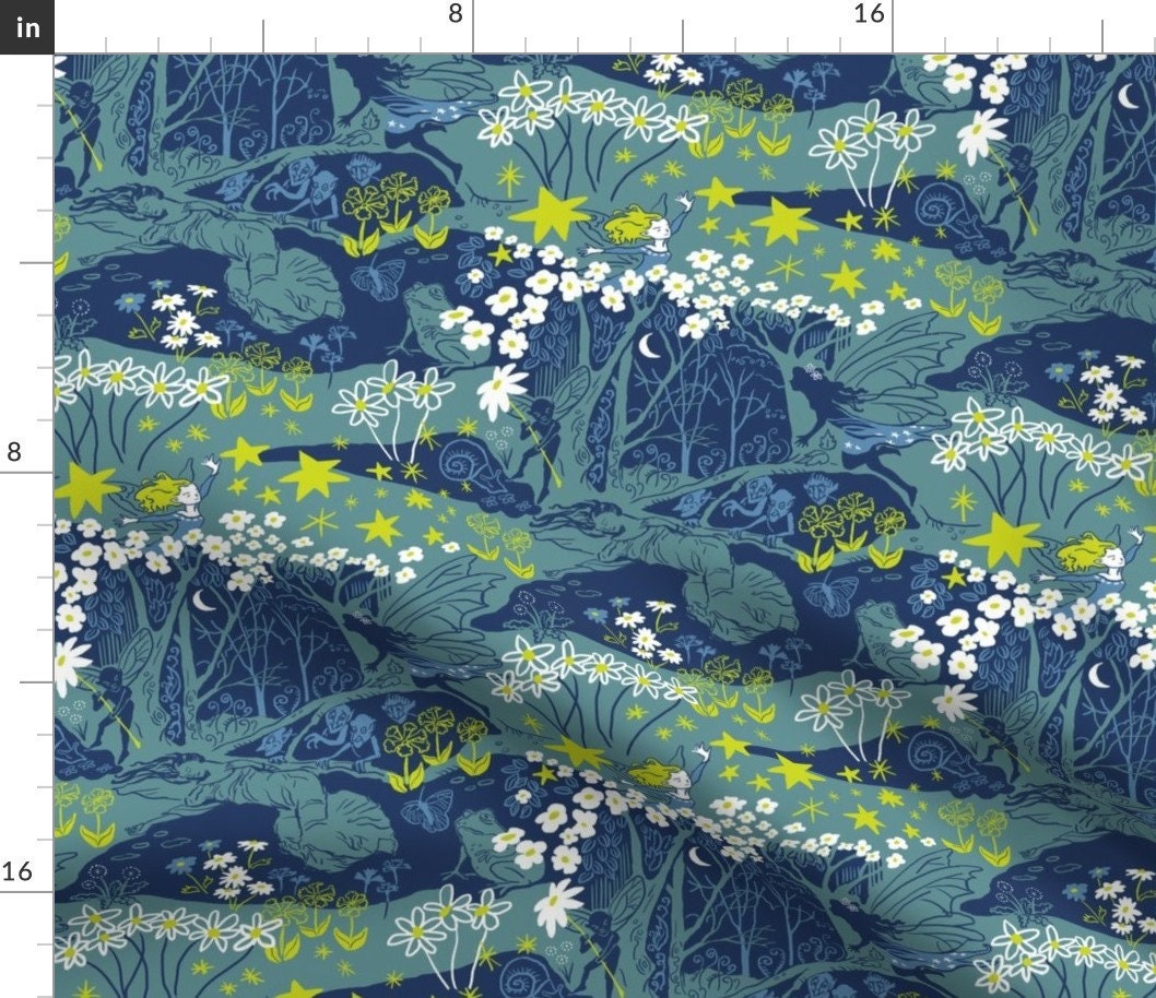 Forest Fairytale Fabric Midsummer Blue Large by Vinpauld | Etsy