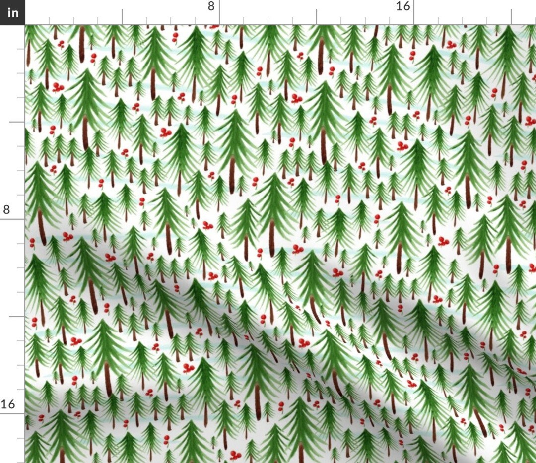 Christmas Fabric Christmas Tree Farm Watercolor Winter Forest by ...