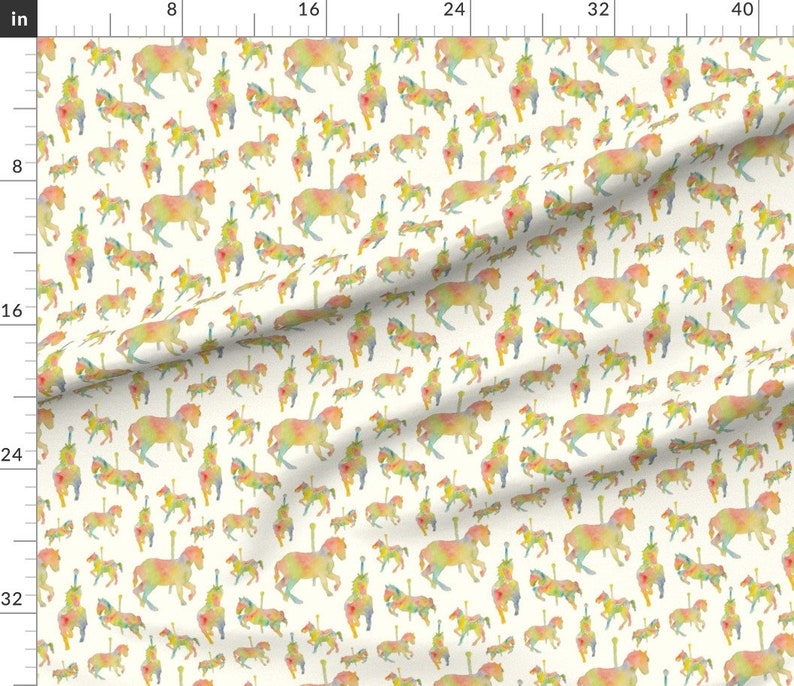 Watercolor Carousel Fabric the Carousel by Momshoo Rainbow - Etsy