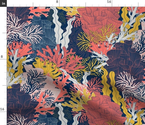 Coral Reef Underwater Illustration Fabric Coral by J9design | Etsy