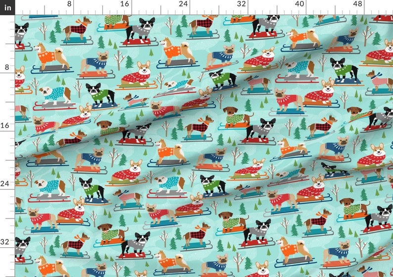 Dog Fabric Snow Day Dogs Winter Sledding Dogs By Petfriendly | Etsy