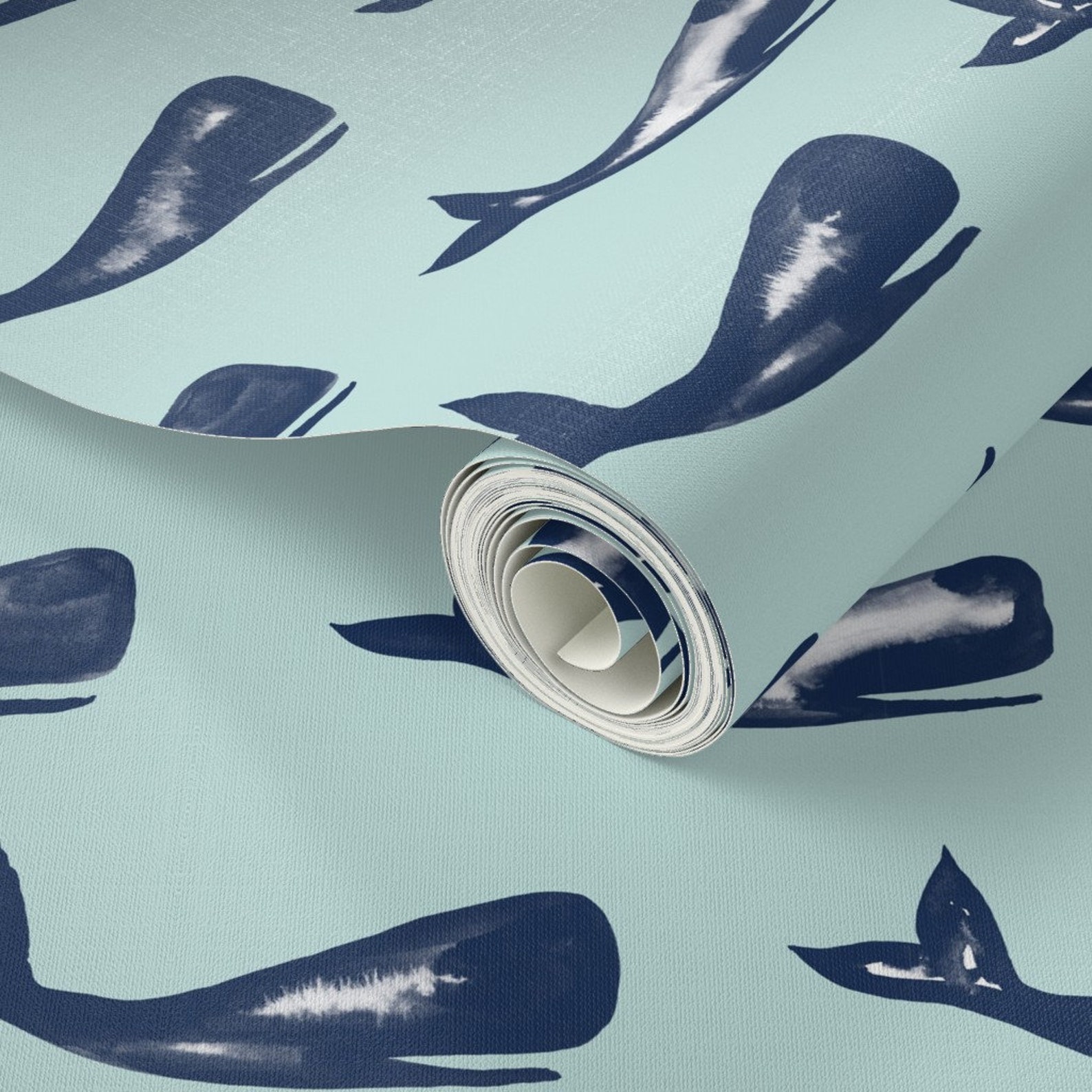 Whales Wallpaper Whale Mint Blue Indigo by Jillbyers - Etsy