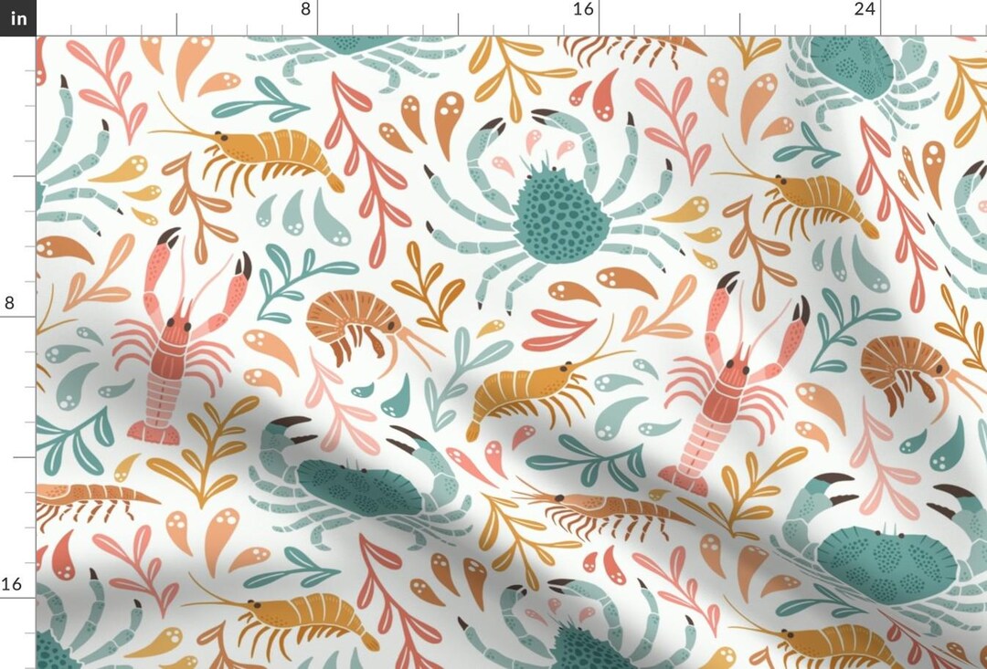 Cute Shrimp Fabric - Marine Crustacean by Ester_muxune - Prawn ...