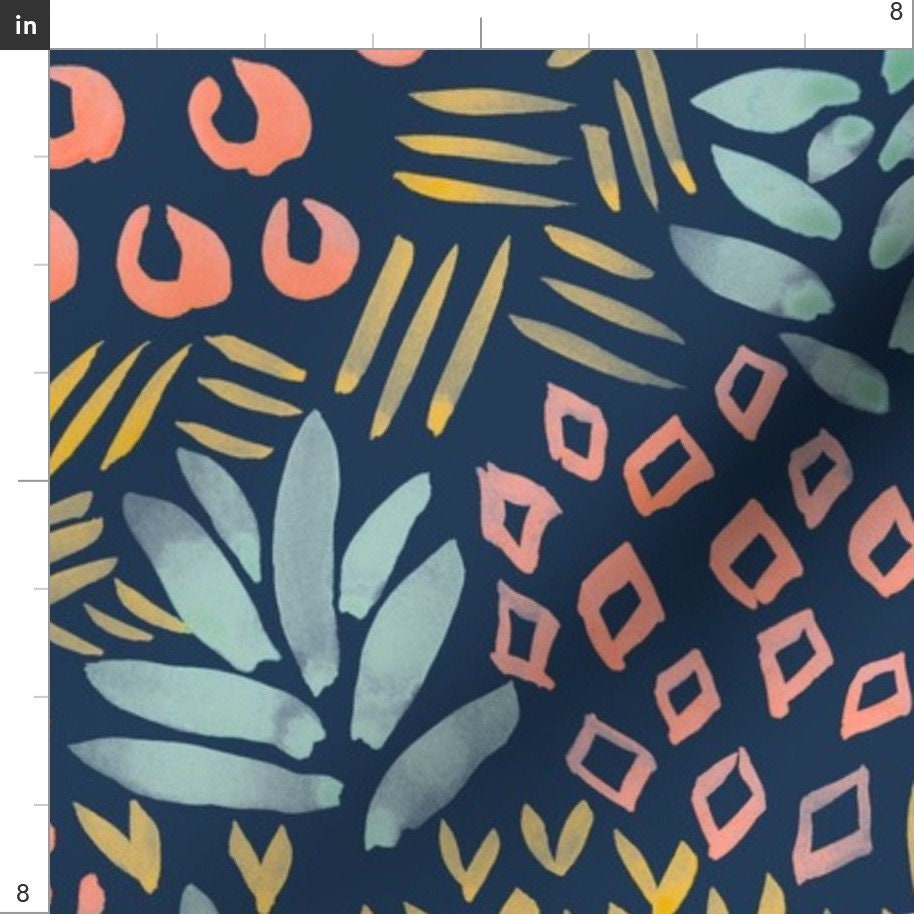 Abstract Botanical Fabric Garden Forms Midnight Jungle - Etsy