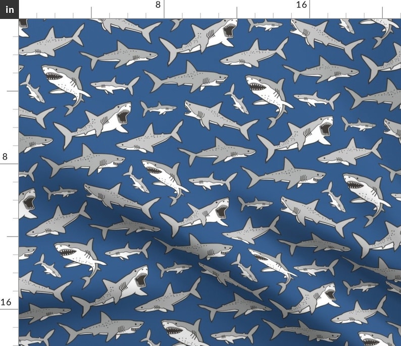 Nautical Baby Boy Nursery Shark Fabric Sharks Grey on Navy | Etsy