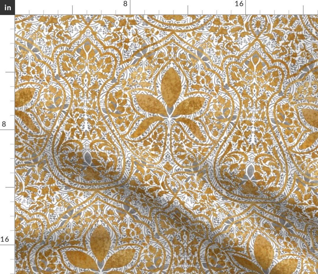 Indian Fabric Rajkumari White With Silvered and Gilt Gold Batik by ...